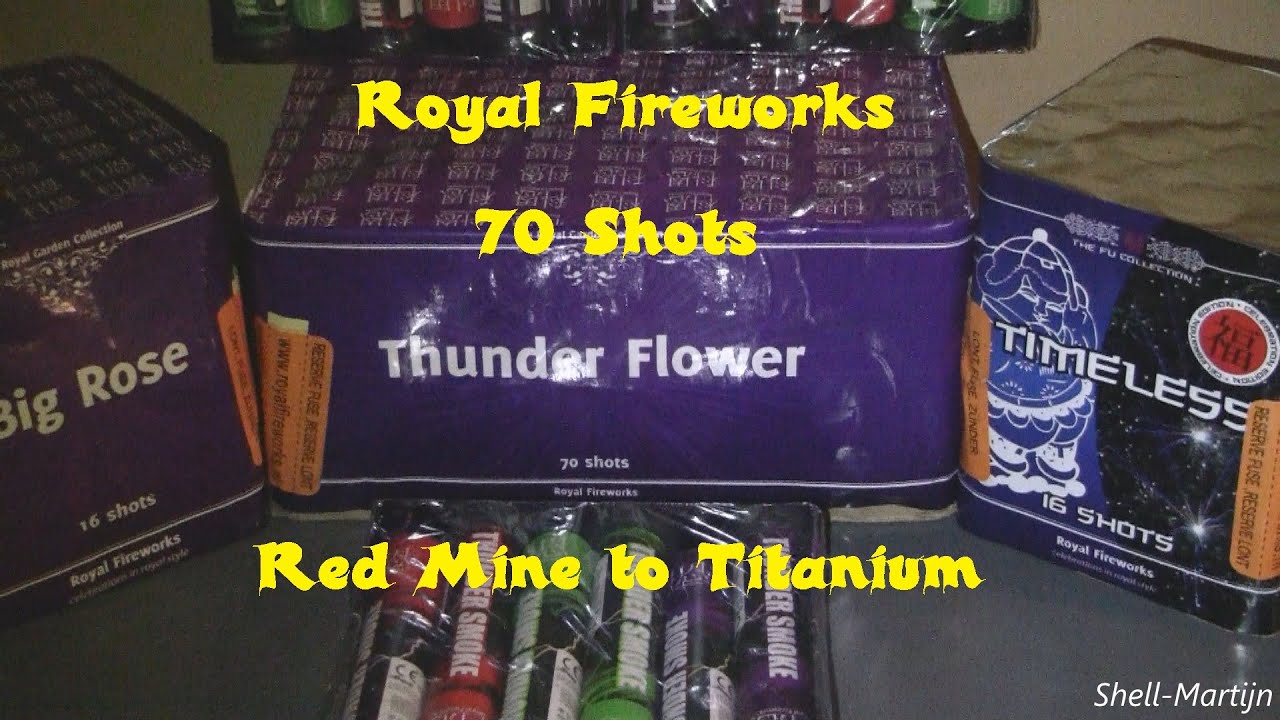 Royal Fireworks - Thunder Flower - 70 shots Red Mine to Titanium Salute ...