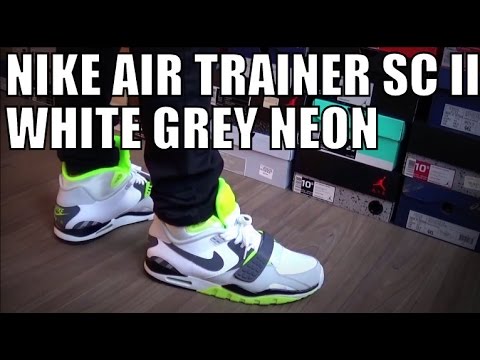 Nike Air trainer SCII white neutral grey neon green on feet - YouTube