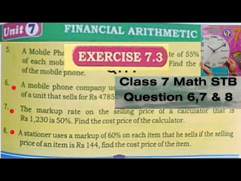 Unit 7 Financial arithmetic Ex 7.3 Question 6, 7 & 8 Class 7 Math STB ...
