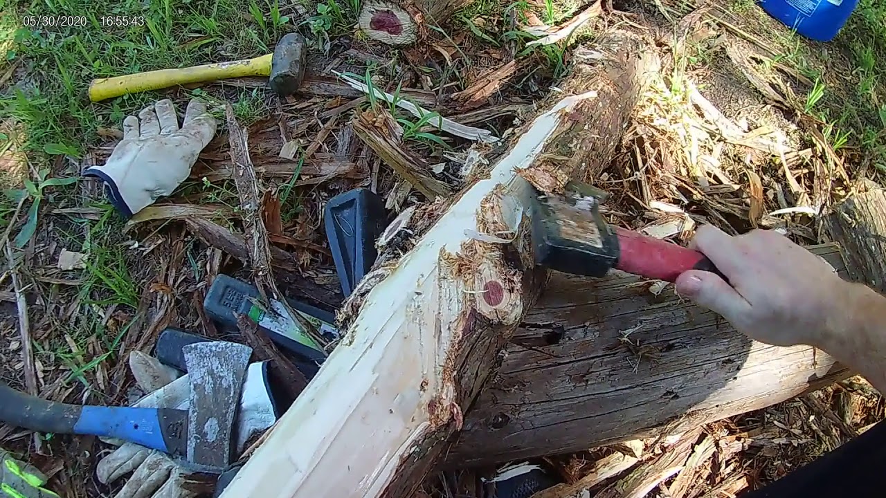 7) Spring Trail Cedar Log Bridge - How to Shave Bark off Cedar Logs ...