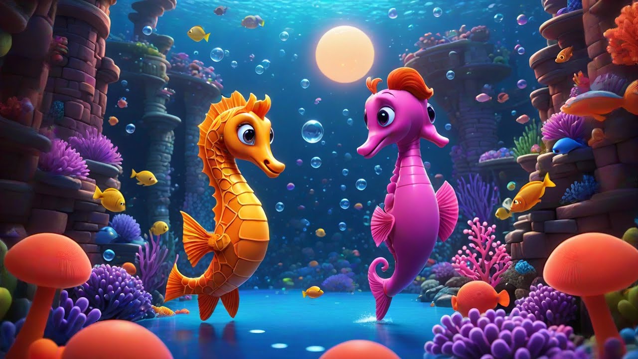 Six Little Seahorses Dive and Dash | Counting Song for Kids | Ocean ...
