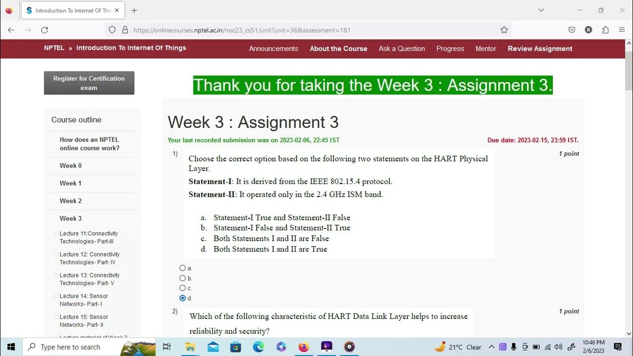 Introduction to Internet of Things NPTEL SWAYAM Course Week 3 ...