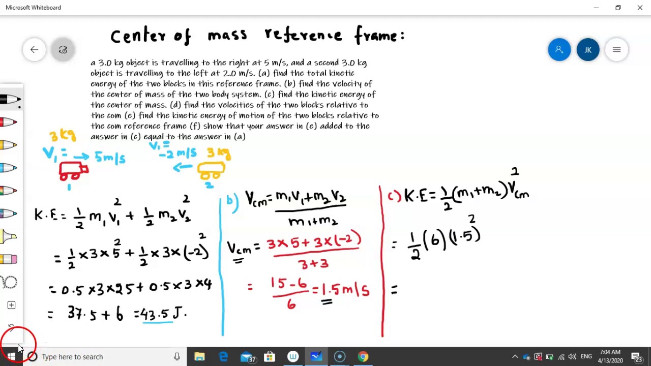 solved problem using center of mass reference frame - YouTube