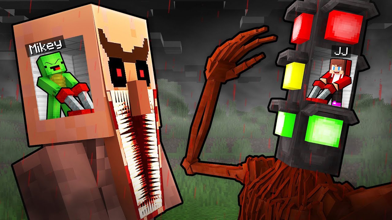 Mikey’s SCARY VILLAGER vs JJ’s TRAFFIC LIGHT HEAD Control Mind Battle in Minecraft (Maizen ...
