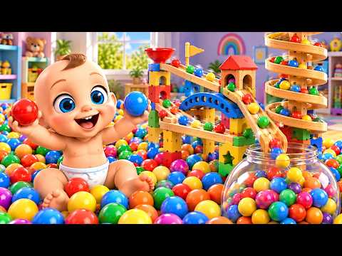 Learn Wheels on the Bus - Videos for Kids + MARBLE RUN & Color Balls Nursery Rhymes