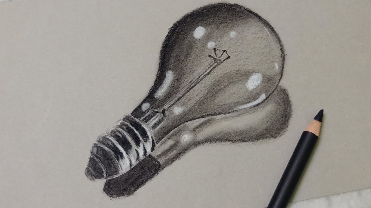 How to draw Realistic light bulb 💡 with charcoal pencil/ Easy light ...