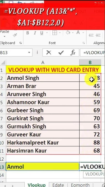 #shorts Excel trick || How to use vlookup with wild card entry? - YouTube