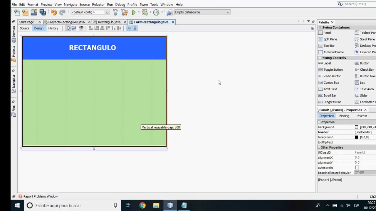 Proyecto para calcular el área, perímetro y diagonal de un rectángulo. 1/2. En java NetBeans ...