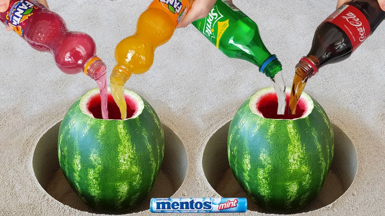 Watermelon Experiment: Coca Cola, Sprite, Fanta vs Mentos Underground ...