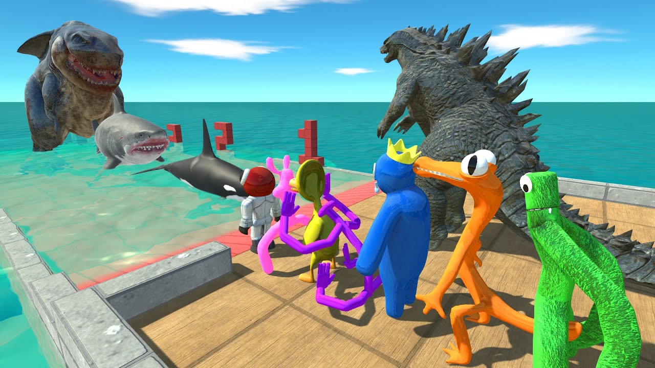Dive Into The Sea To Fight Megalodon Rex | Rainbow Friends VS Godzilla ...