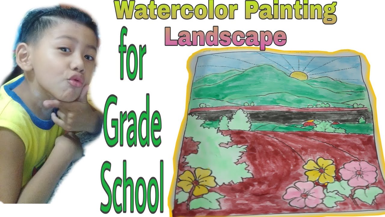 Water Color Painting Landscape for Grade 1 || Landscape painting with ...