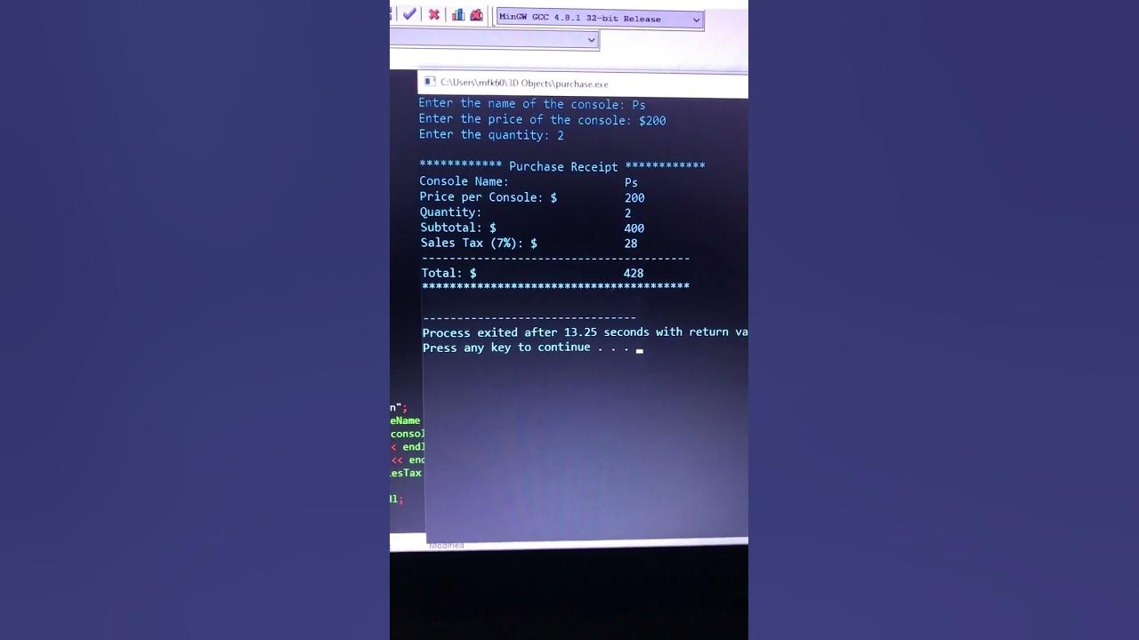 Purchase Receipt C Coding Cpp Code Codemasters Codinglife Codingninja Coderstokyo