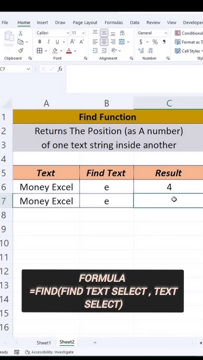 # USE OF FIND FUNCTION IN EXCEL - YouTube
