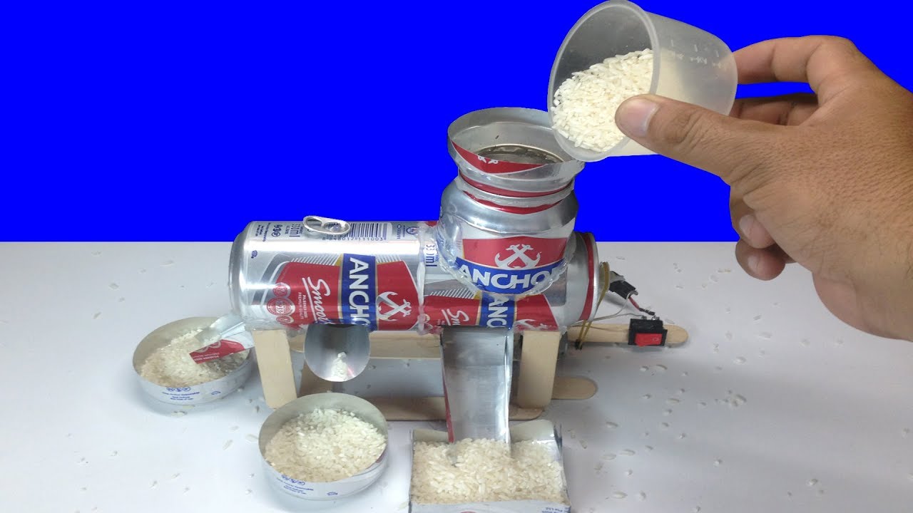 How to Make a Mini Rice Mill Machine Using Cans And DC Motor - Flour ...