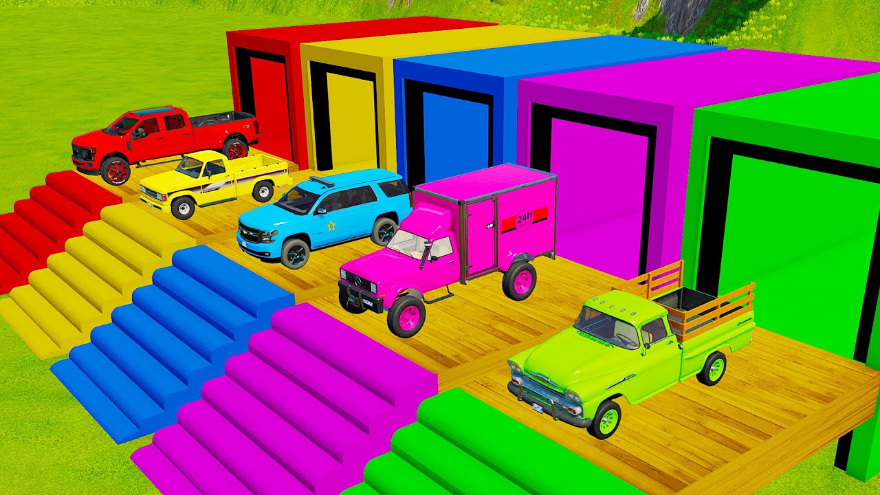 TRANSPORTING FIVE COLOR FORD , CHEVROLET D20, MERCEDES BENZ, LIZARD ...