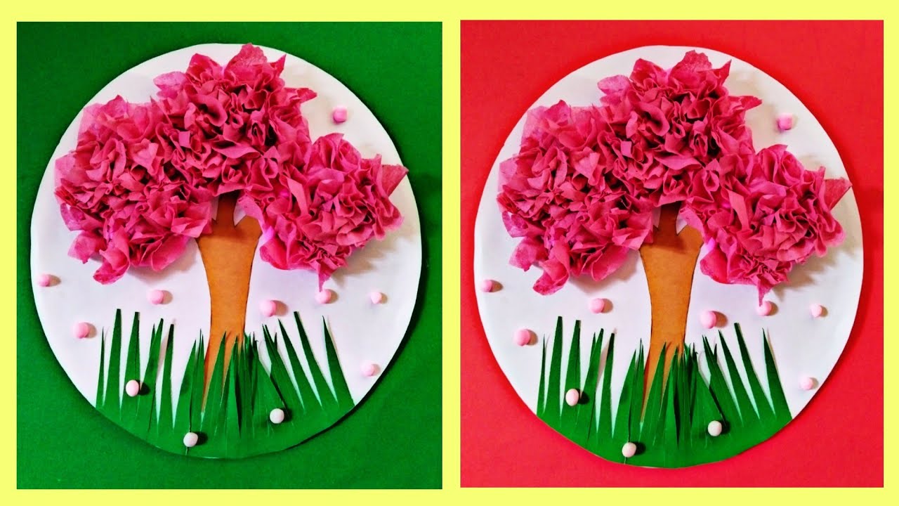 Tissue paper flower tree|diy wall hanging|Rose Creation - YouTube