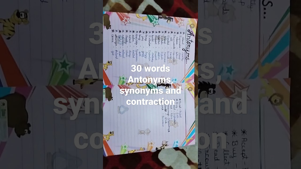 30 words of antonyms, synonyms and contraction in English - YouTube