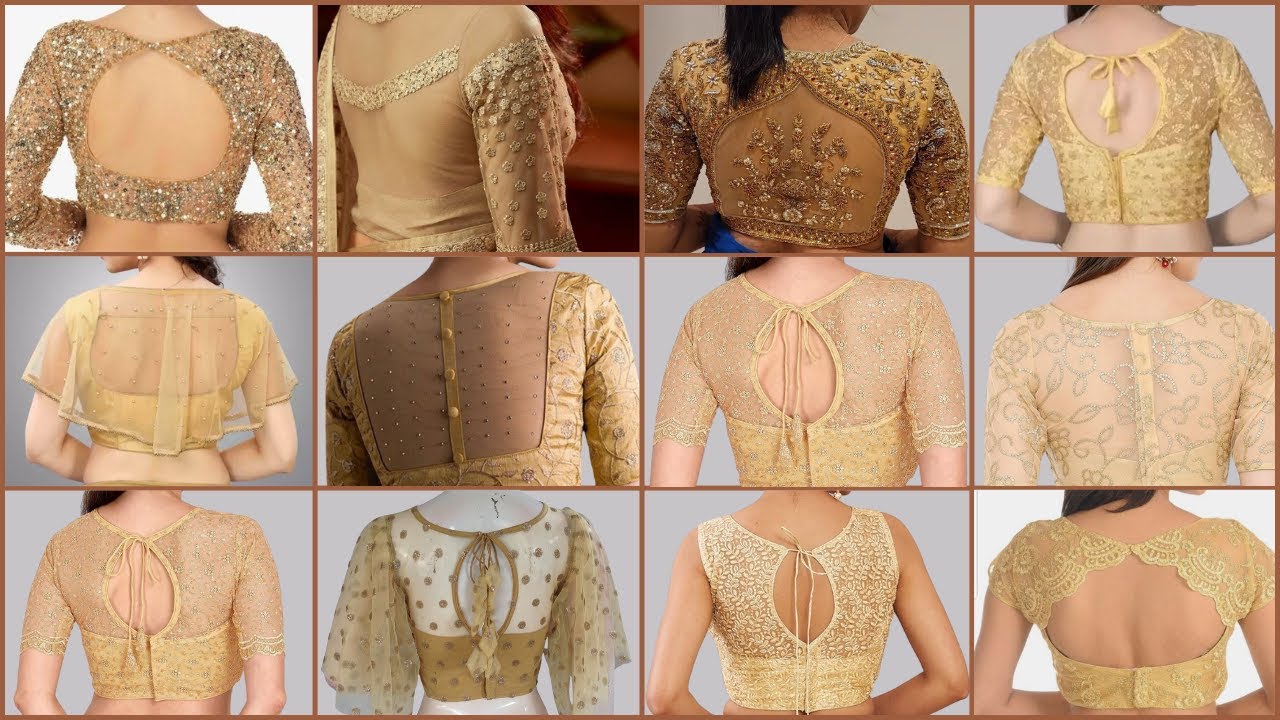 New Golden Net Blouse Back Neck Designs 2025 |⭐Net Blouse Designs ...
