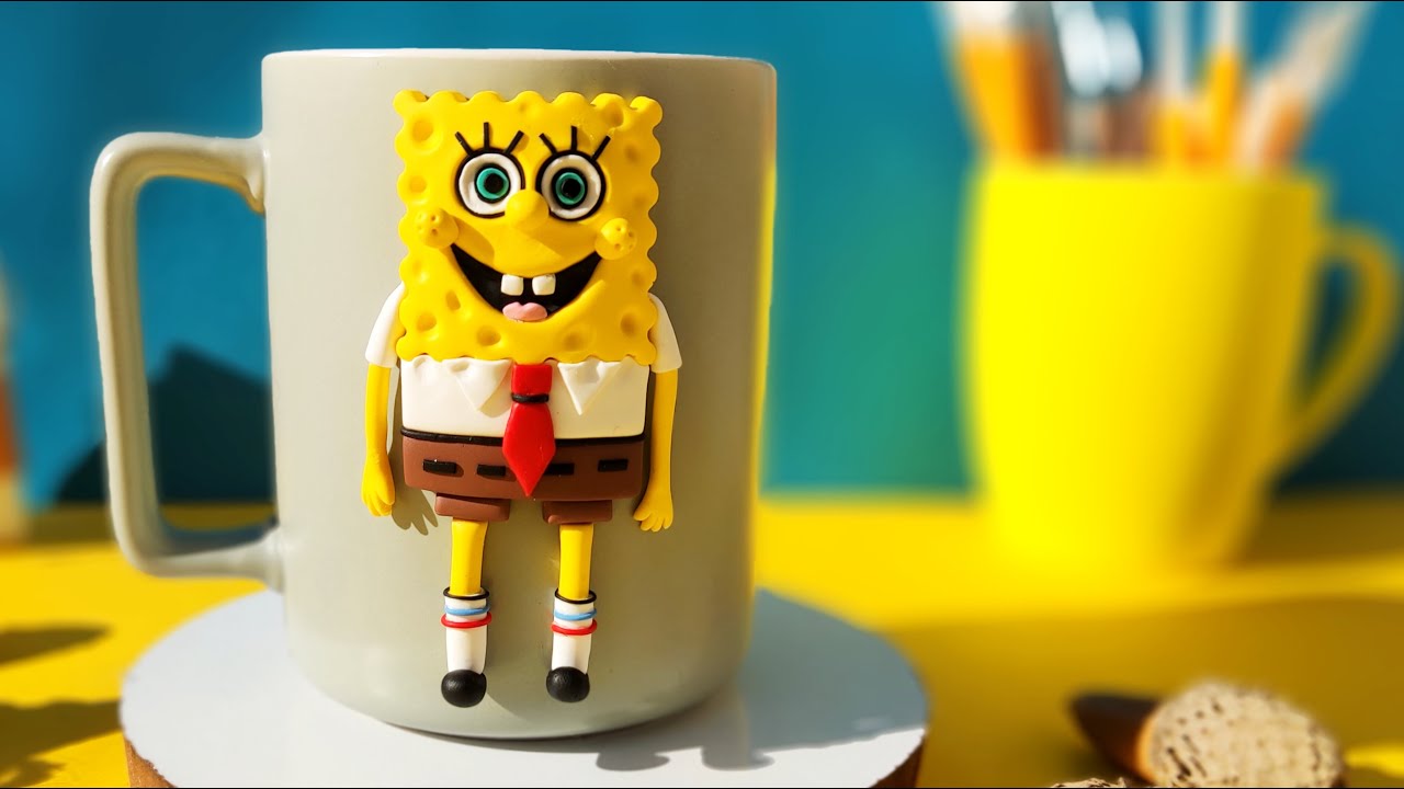 Spongebob mug tutorial with polymer clay:dough mug|polymer clay - YouTube
