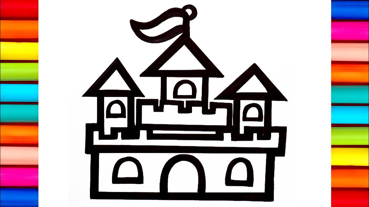 Easy Castle Drawing for Colouring | How to Draw A Castle, Rainbow 🏰 🌈 ...