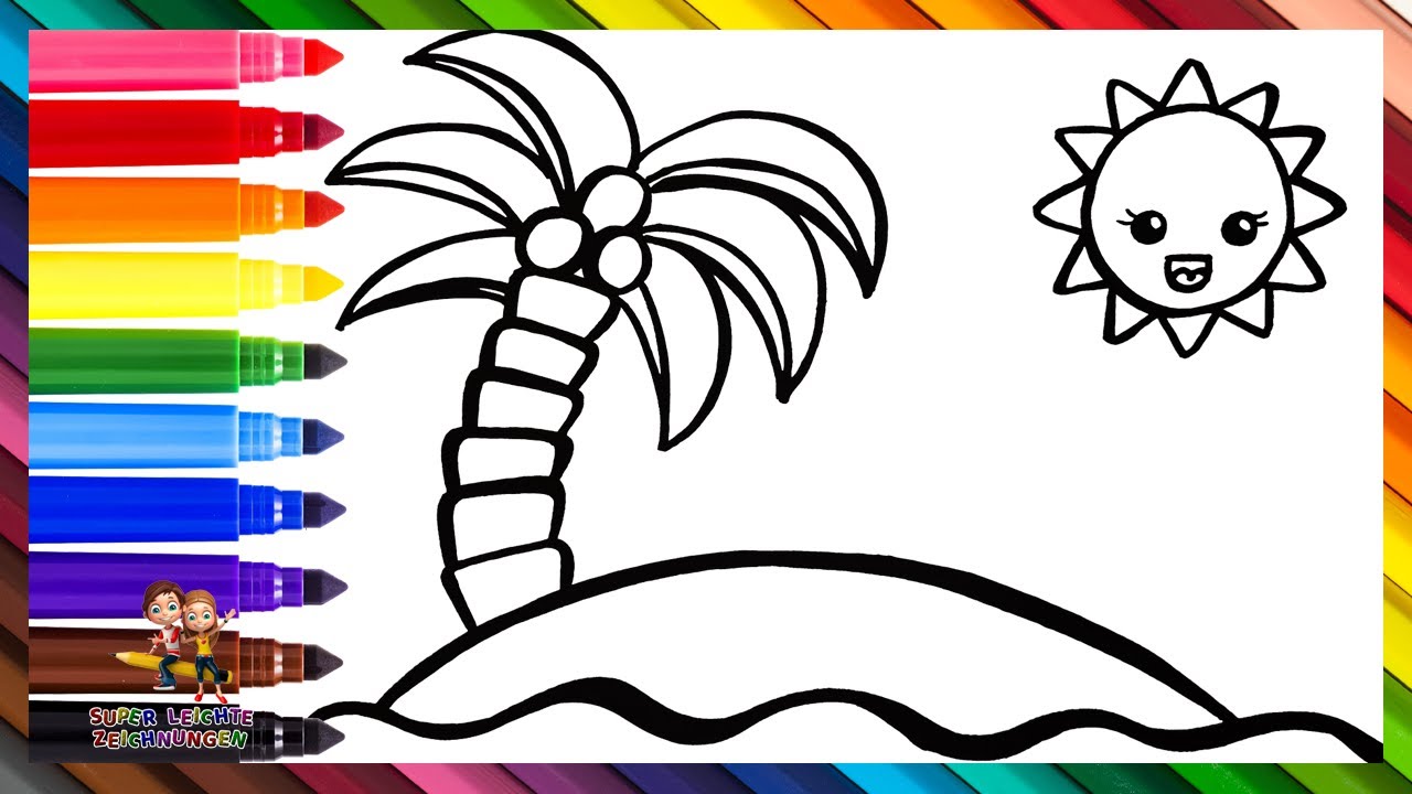 Zeichnen und Ausmalen einer Insel 🏝️🌞🌈 Zeichnungen für Kinder - YouTube