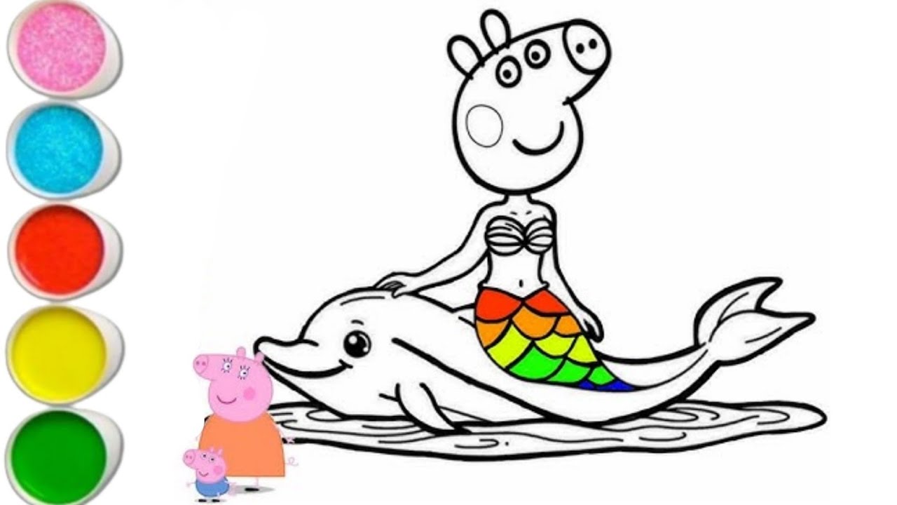 Peppa pig Mermaid for Kids step by step | Mermaid Drawing ,Painting and ...
