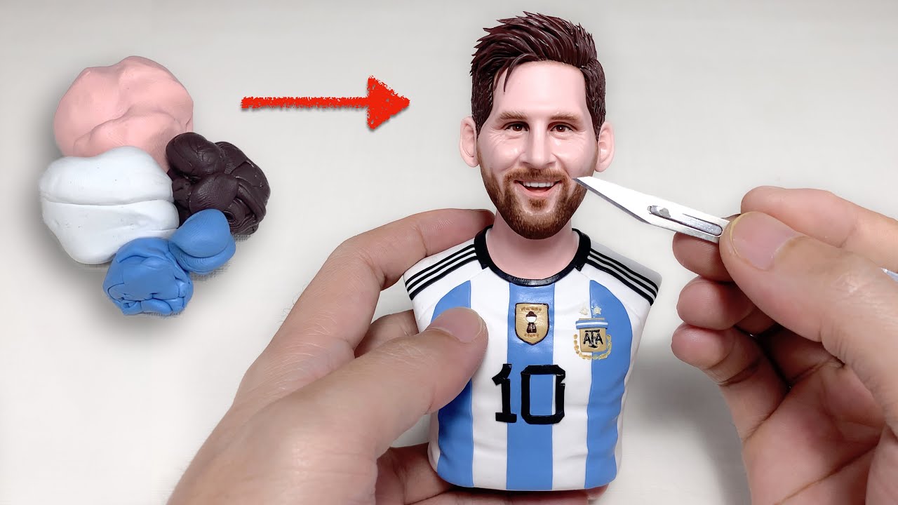 Lionel Messi sculpture handmade from polymer clay, the full sculpturing ...