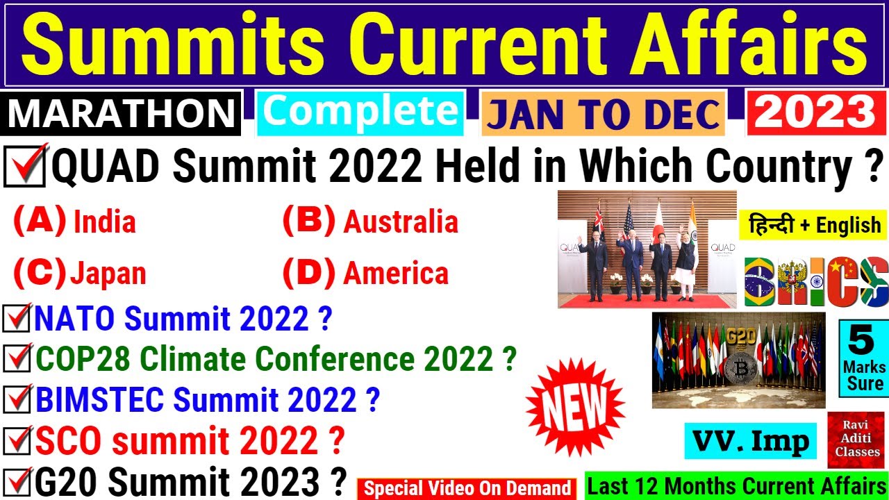 Current Affairs 2023 in English Summits | Important Summit ...