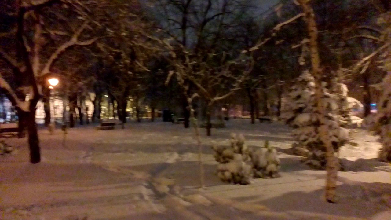 Snowy park at night - YouTube
