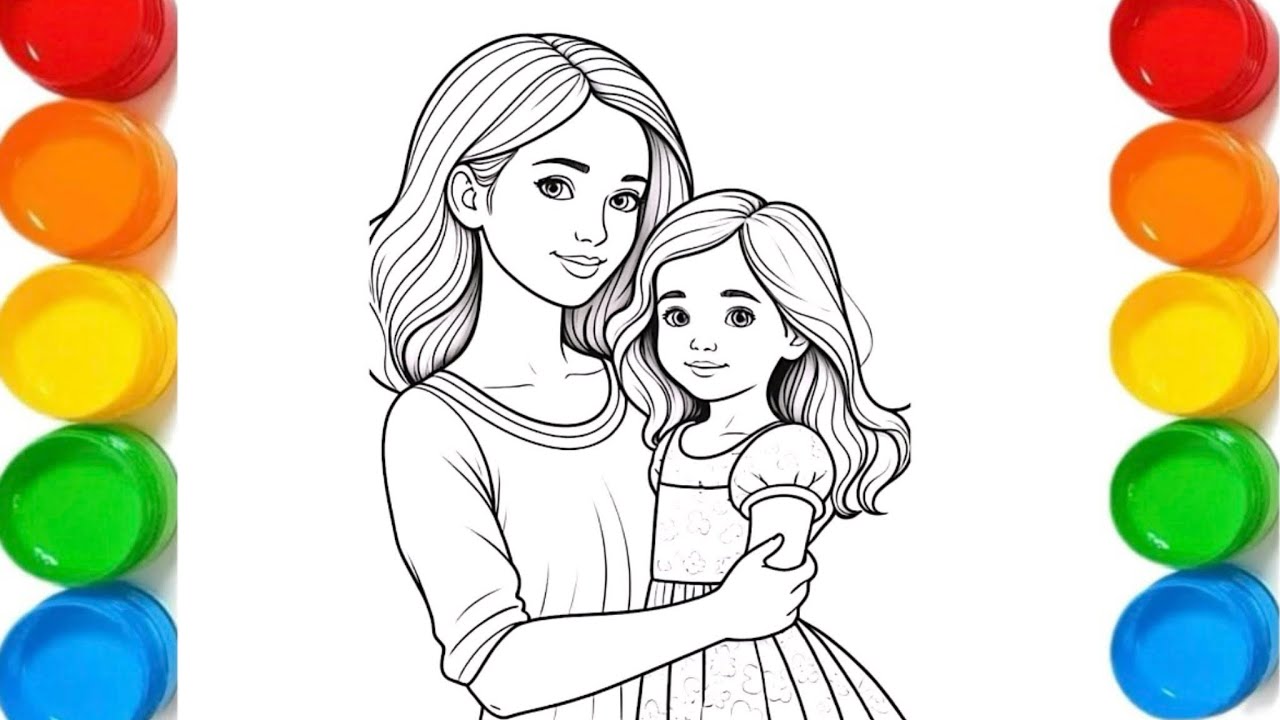 Drawing,Coloring Cute Mother and Daughter|Easy Step by Step Coloring ...