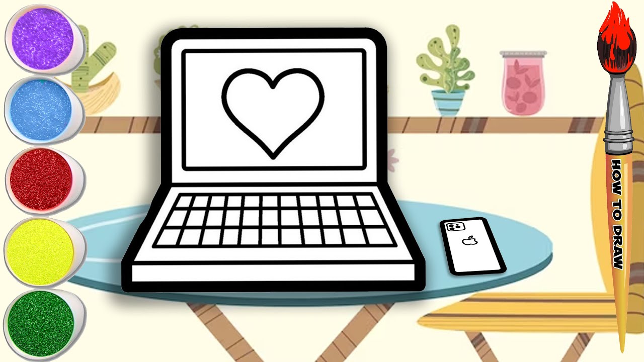 Laptop & Iphone Drawing and Coloring Pages for Kids | How to Draw ...