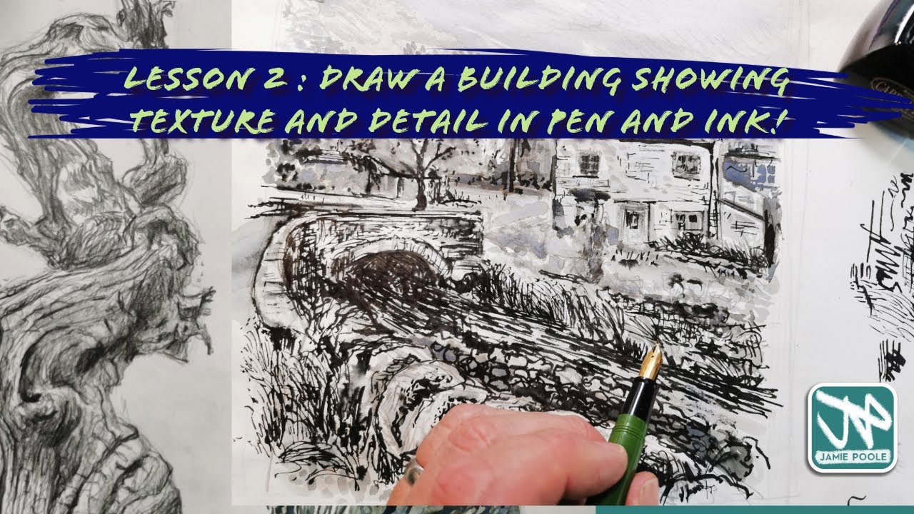 Lesson 2: Drawing Building and exploring ink and Brush in Landscape ...