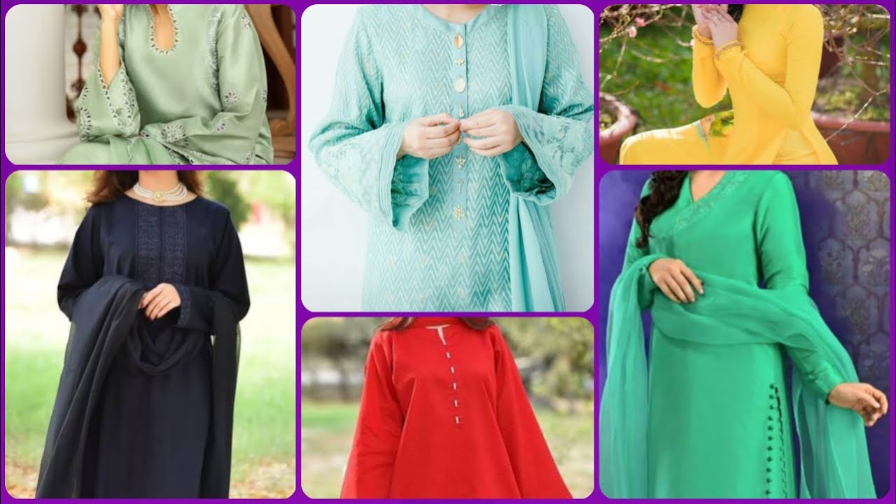 Beautiful Plain Dress Designs || Single Color Dress Designing Ideas # ...