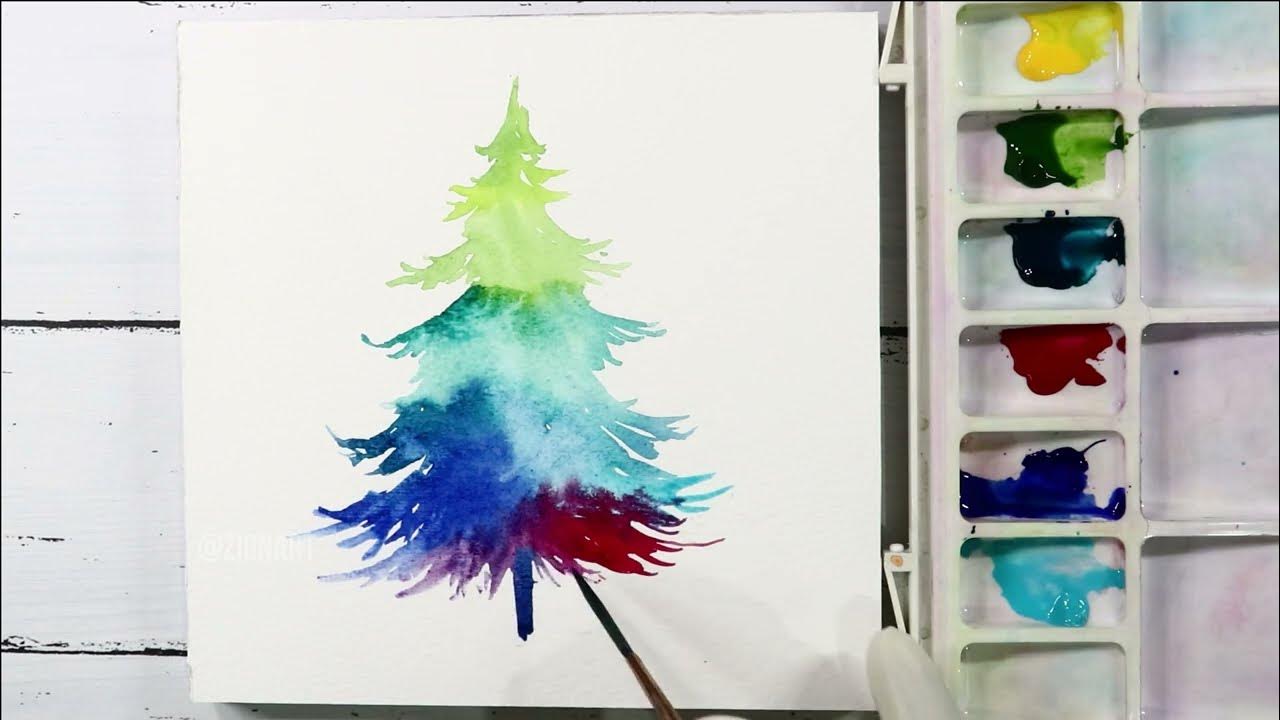 How to Paint Christmas Trees in Easy Way - Beginners Watercolor ...