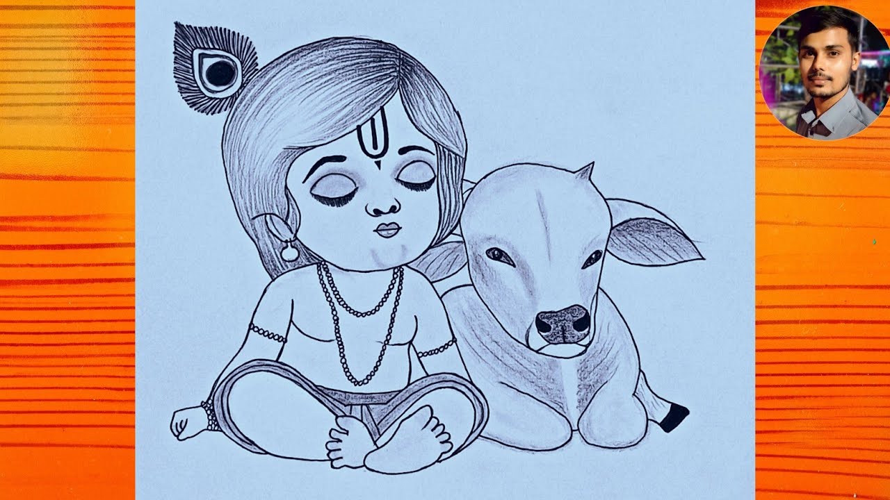 How to draw Krishna with Cow / Krishna drawing - YouTube