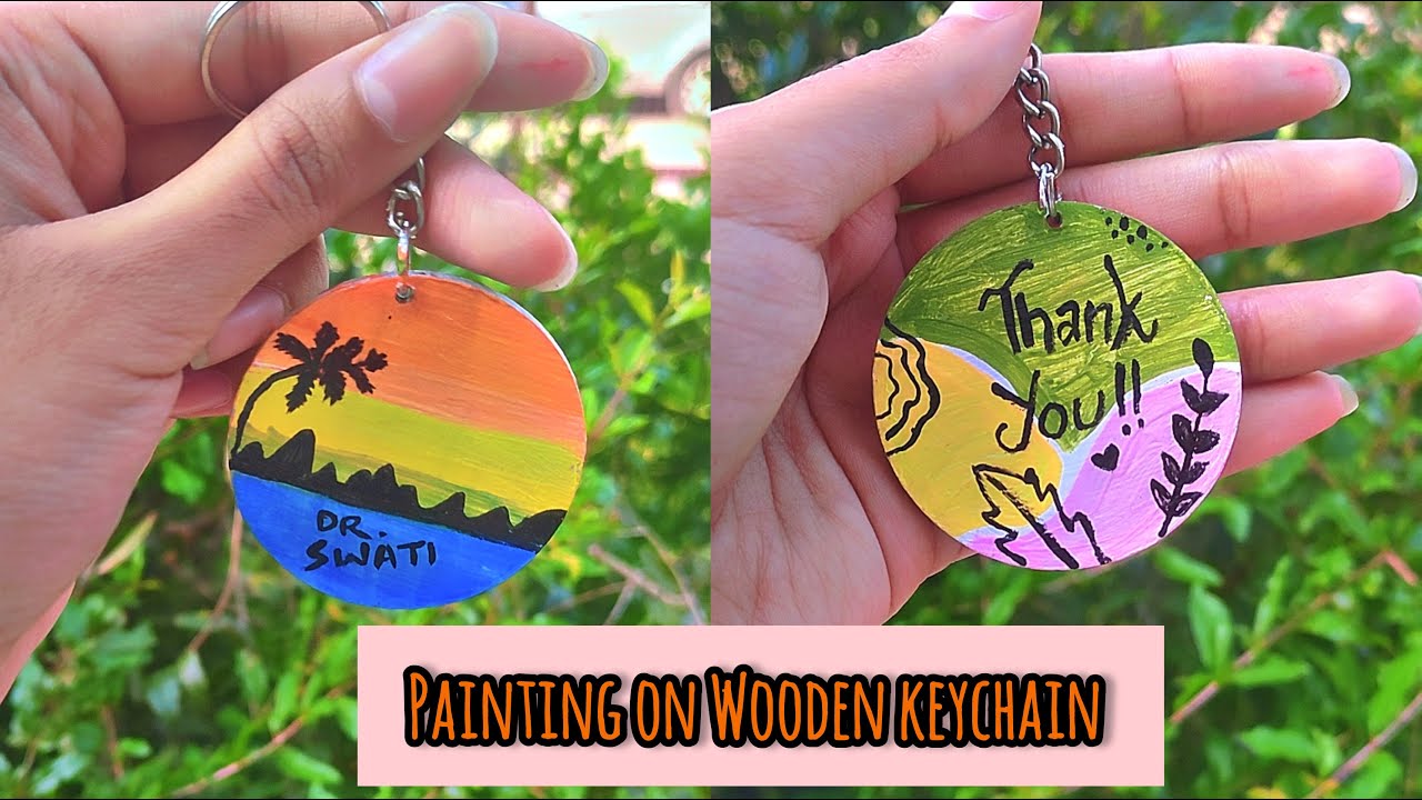 Painting on Wooden keychain/ Boho art/ scenery ...
