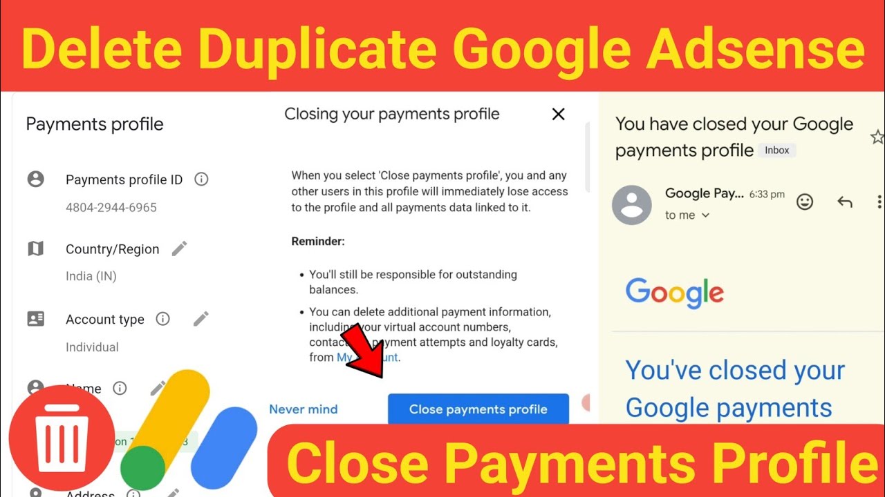 How to Delete Duplicate Google Adsense Account | Close Google Payments Profile in Tamil 🤡Mr ...