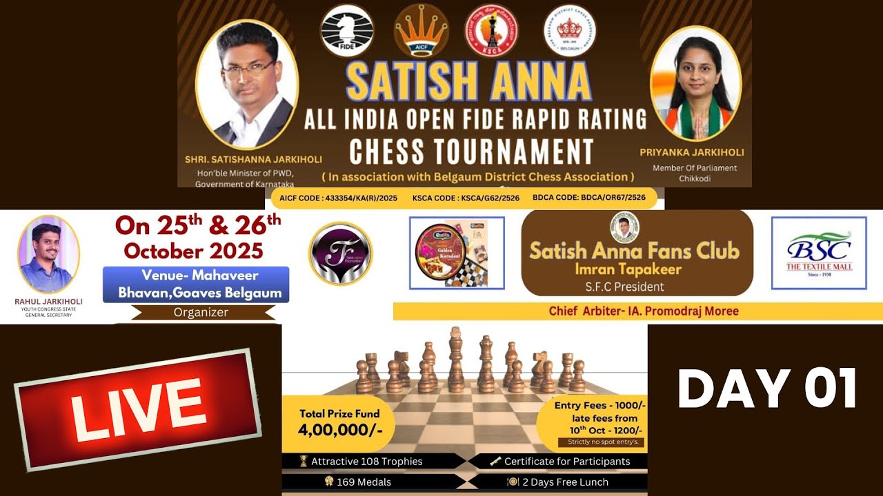 LIVE: Satish Anna All India open Fide Rapid rating Chess Tournament ...