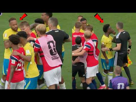 Neymar Junior Fight with Norway, vinícius júnior Finger to Referee, Brazil vs Norway Fight video
