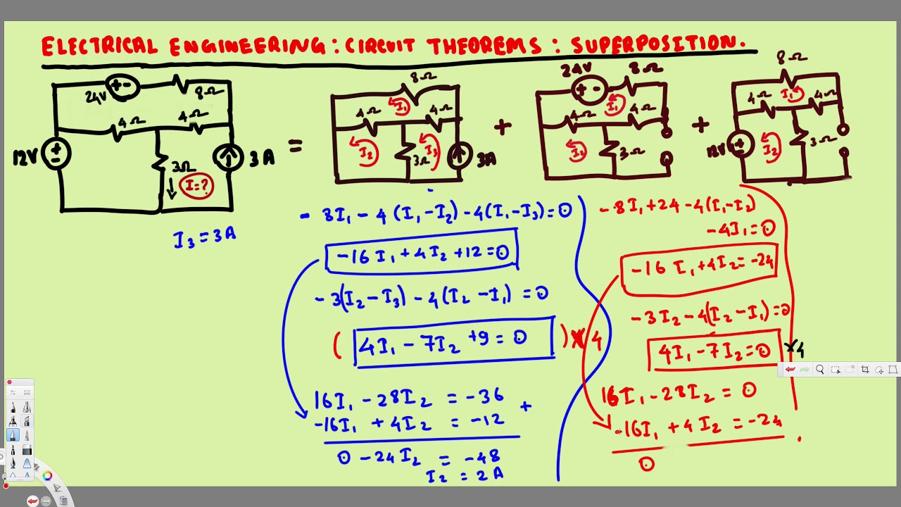 Electrical Engineering : Circuit Theorems : Superposition Property #3 ...
