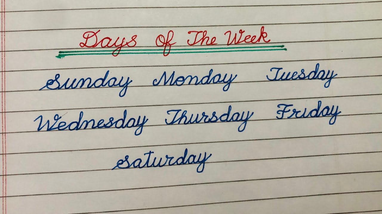 Days of the week in English cursive writing |cursive handwriting ...