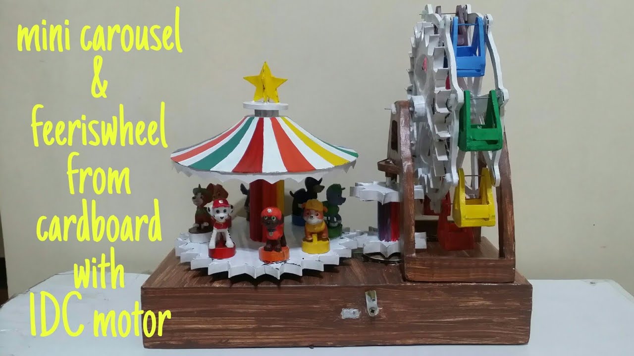 Mini carousel and ferriswheel from cardboard with 1 DC motor -DIY - YouTube