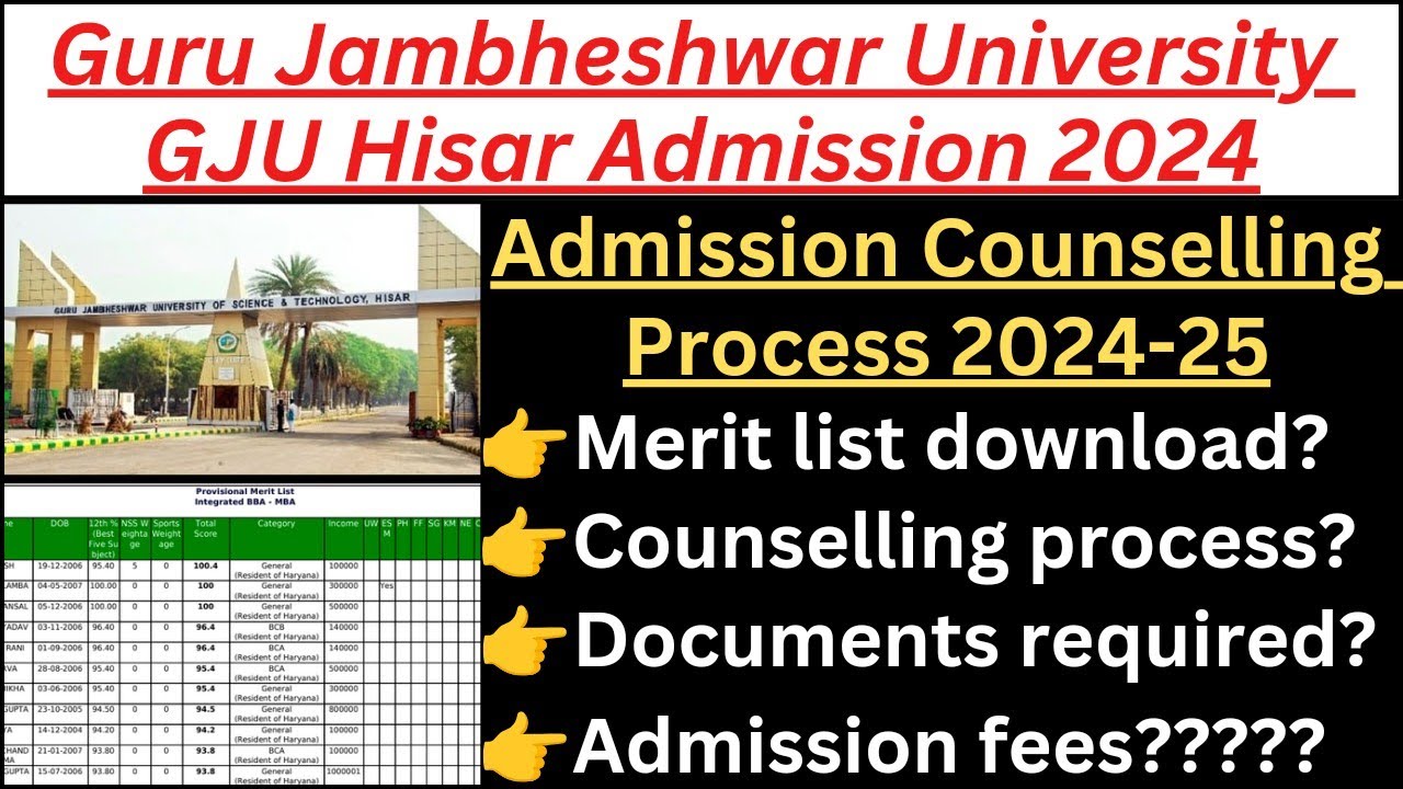 Gju Admission Counselling 2024 Process// Guru Jambheshwar University ...