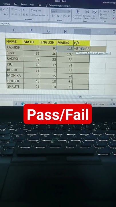 How to find pass fail formula in msexcel. msexcel me pass fail ka formula. #excel #computer # ...
