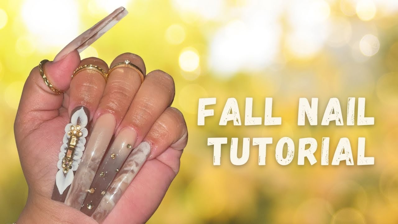Fall Acrylic Nail Tutorial | Acrylic Flower | Marble and Ombre Tutorial ...