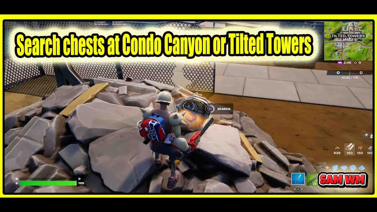 Search chests at Condo Canyon or Tilted Towers Fortnite Quests Guide ...