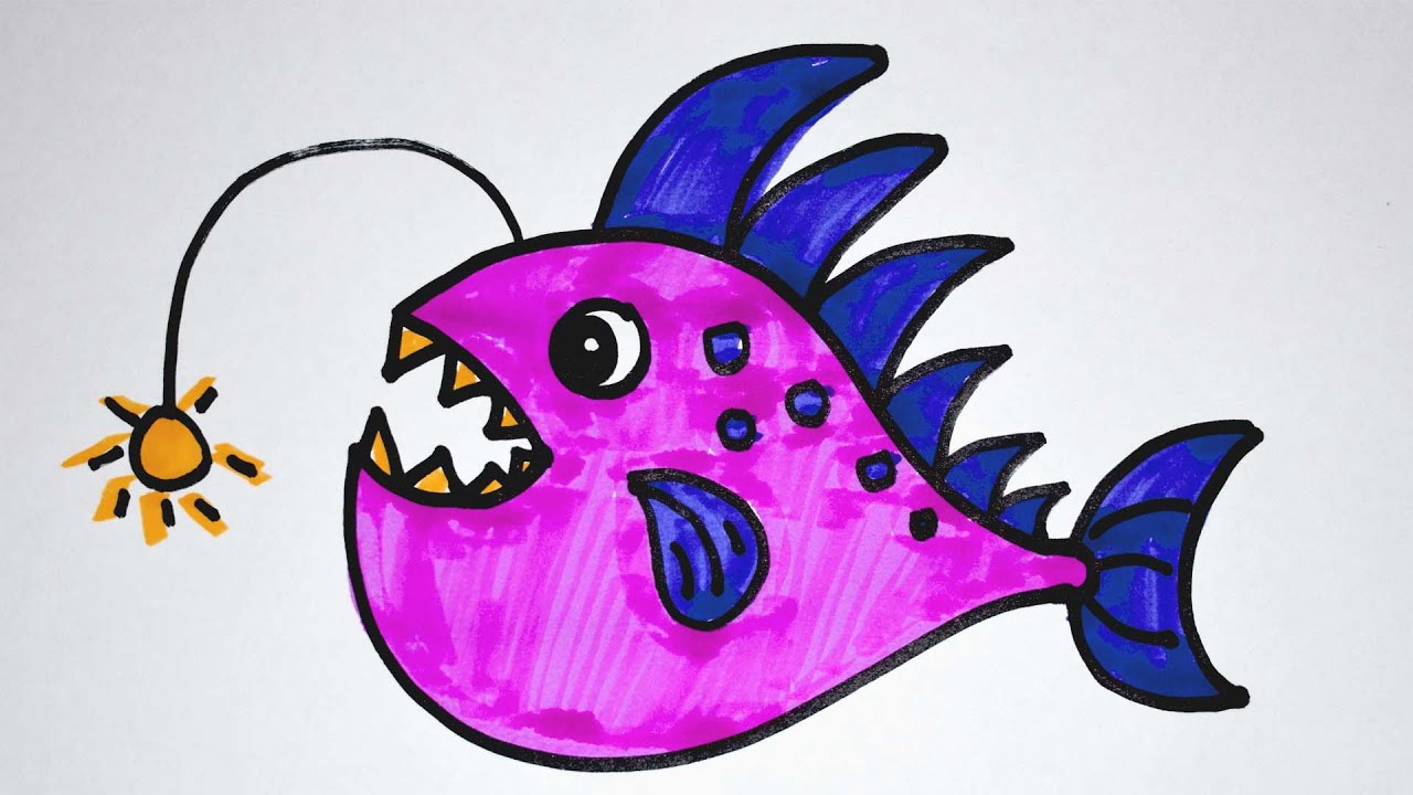 How to Draw Angler Fish || Drawing for Beginners - step by step || Kids ...