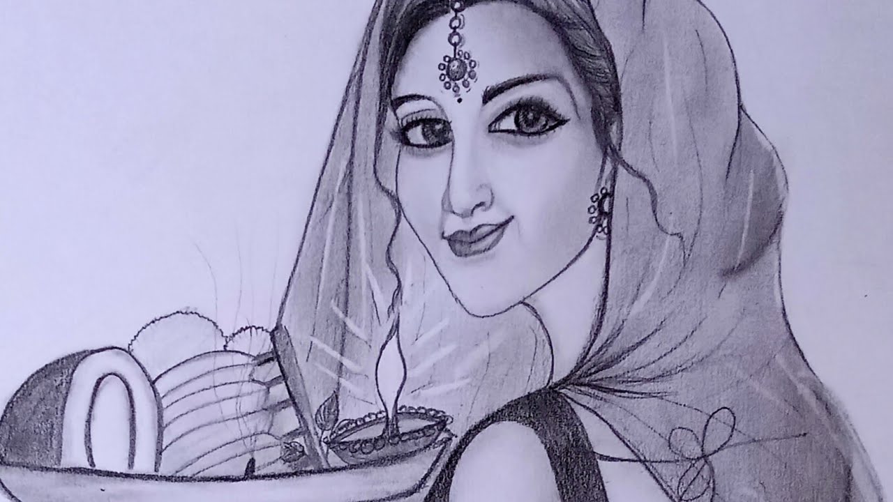 How to draw a beautiful Girl holding a Pooja thali/ Shivratri special ...