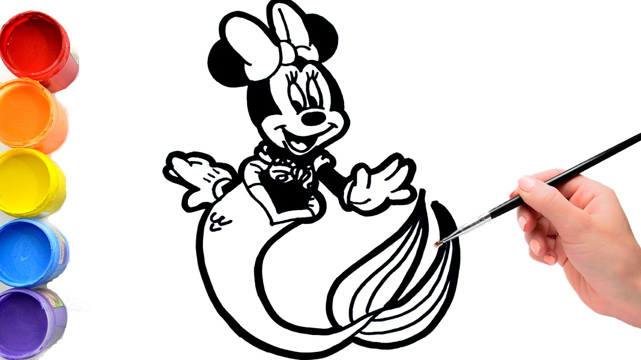 🔴 Drawing and coloring Minnie Mouse with Mermaid costume | Art ...