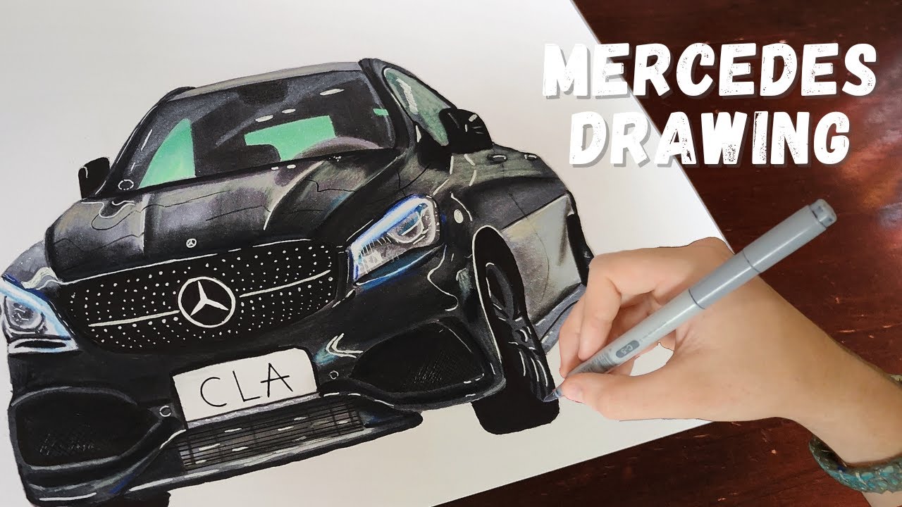 Drawing my parents new car | Mercedes drawing - YouTube